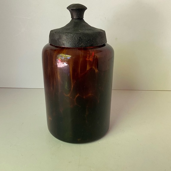 Unknown | Kitchen | Brown Canister Glass Faux Tortoise Shell Metal Lid ...